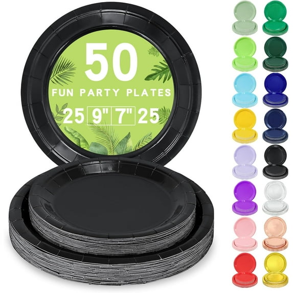 50 Paper Plates Disposable Set Includes 25-9" & 25-7" Birthday Cake ...
