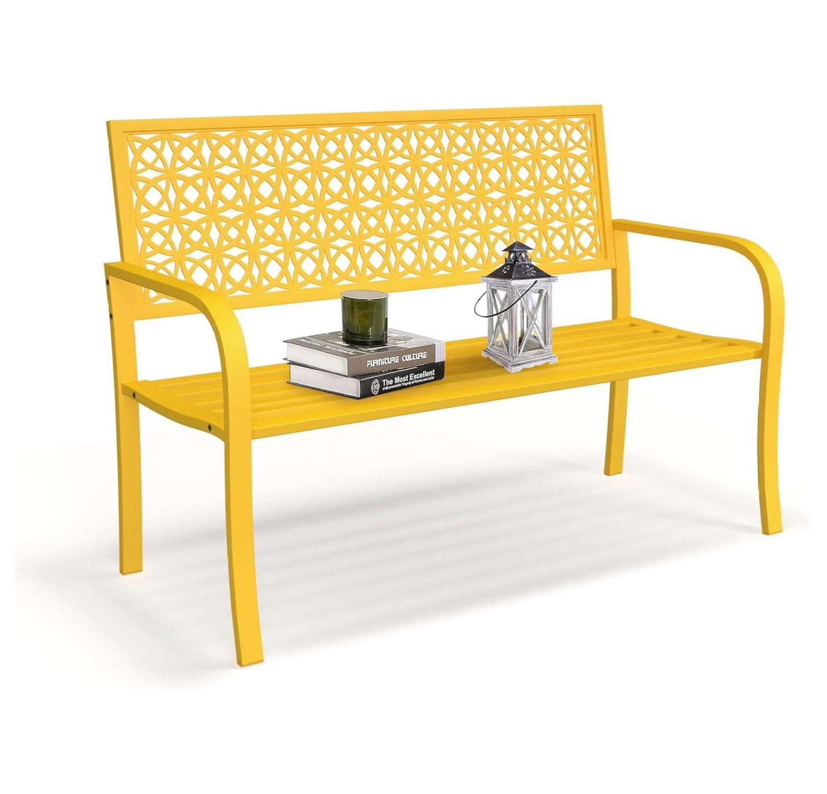 50'' Patio Garden Bench Cast Iron Steel Outdoor Bench Clearance ...