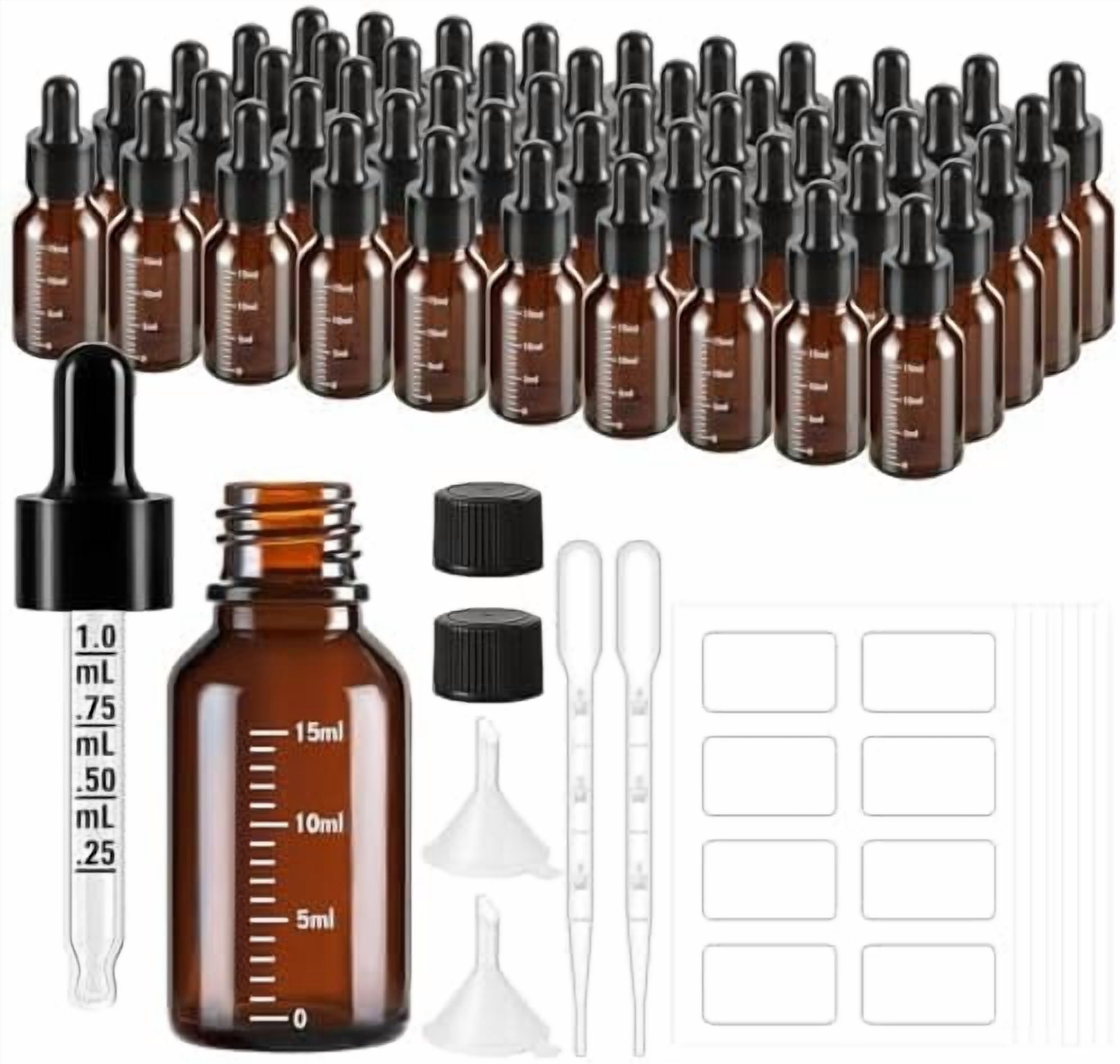 50 Pcs 1/2oz Amber Glass Dropper Bottles with Measurement, 15ml ...