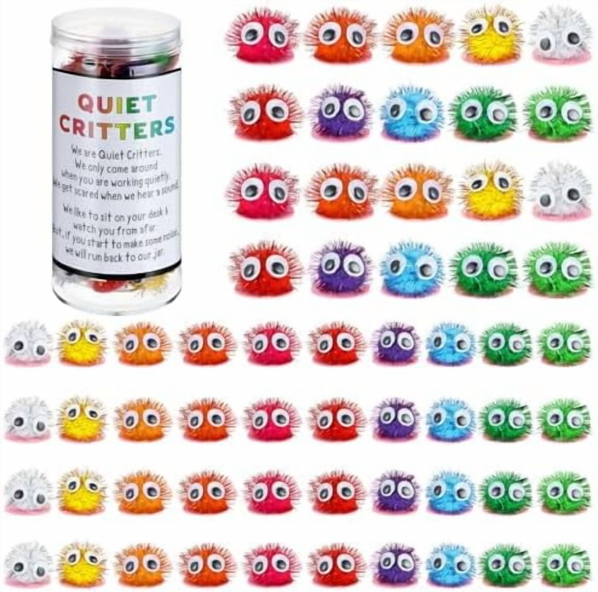 50 Pcs 1'' Multicolor Pom Poms Critters with Plastic Jar Quiet Critters ...