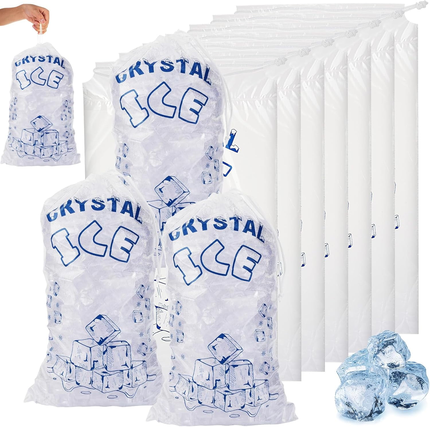 50 Pcs 10 lb Plastic Ice Drawstring Bag Drawstring Pack Clear Plastic ...