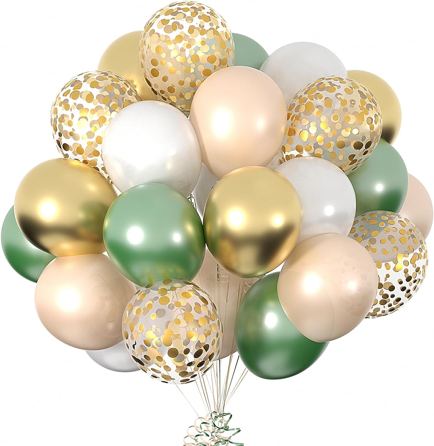 50 Pcs 12 Inches Green Gold Confetti Balloons Kit, Green Gold Meat Pink ...
