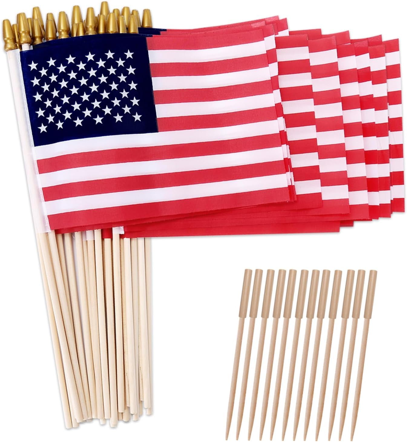 50 Pcs 12X18 Inch Small American Flag Lawn Handheld American Stick ...
