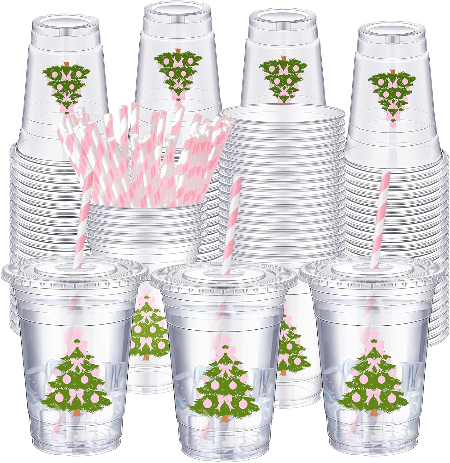 50 Pcs 16 oz Coquette Disposable Plastic Cups with Straw for Party ...
