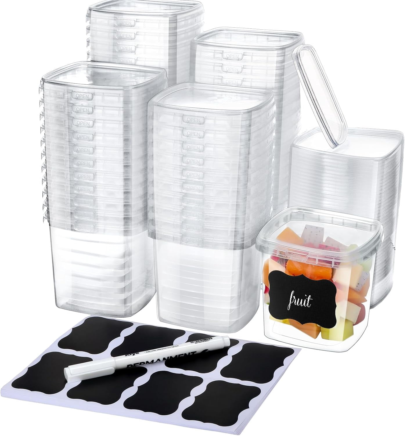 50 Pcs 16 oz Plastic Deli Containers with Lids Clear Square Food ...