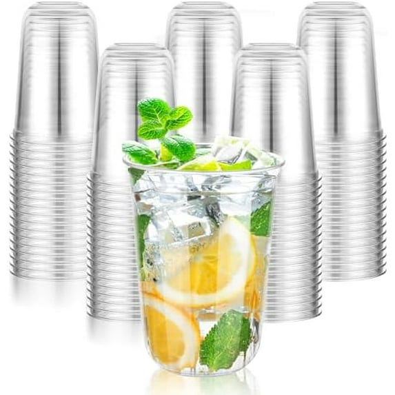 50 Pcs 16oz Clear Plastic Cups Disposable Wine Cups Round Bottom ...