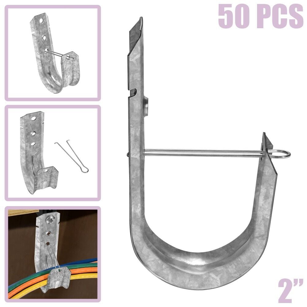 50 Pcs 2" J Hook Wall Mount w/ Retaining Clip Network Cable Cord Wire ...