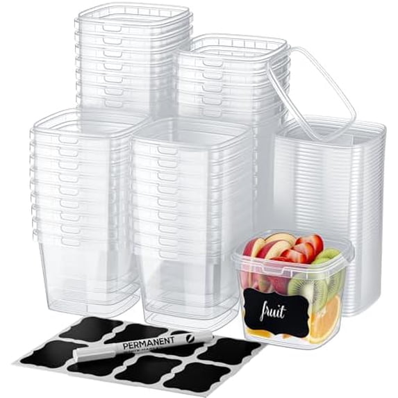 50 Pcs 24 oz Plastic Deli Containers with Lids Clear Square Food ...