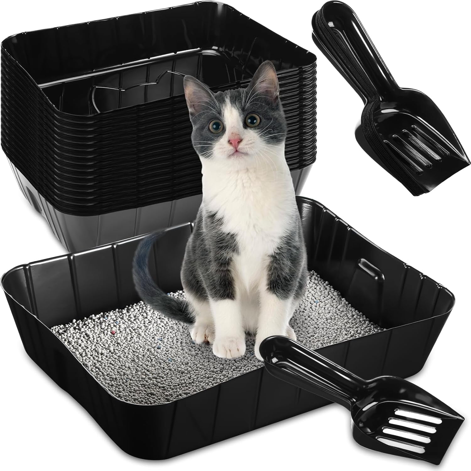 50 Pcs 25 Set Disposable Litter Boxes for Cats with Scoop Plastic Cat ...
