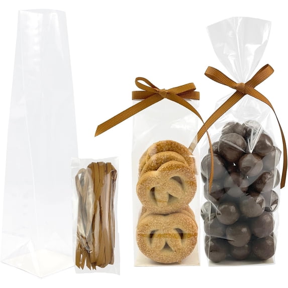 50 Pcs 2x2x8 Inch Gusseted Flat Bottom Small Cellophane Bags with ...