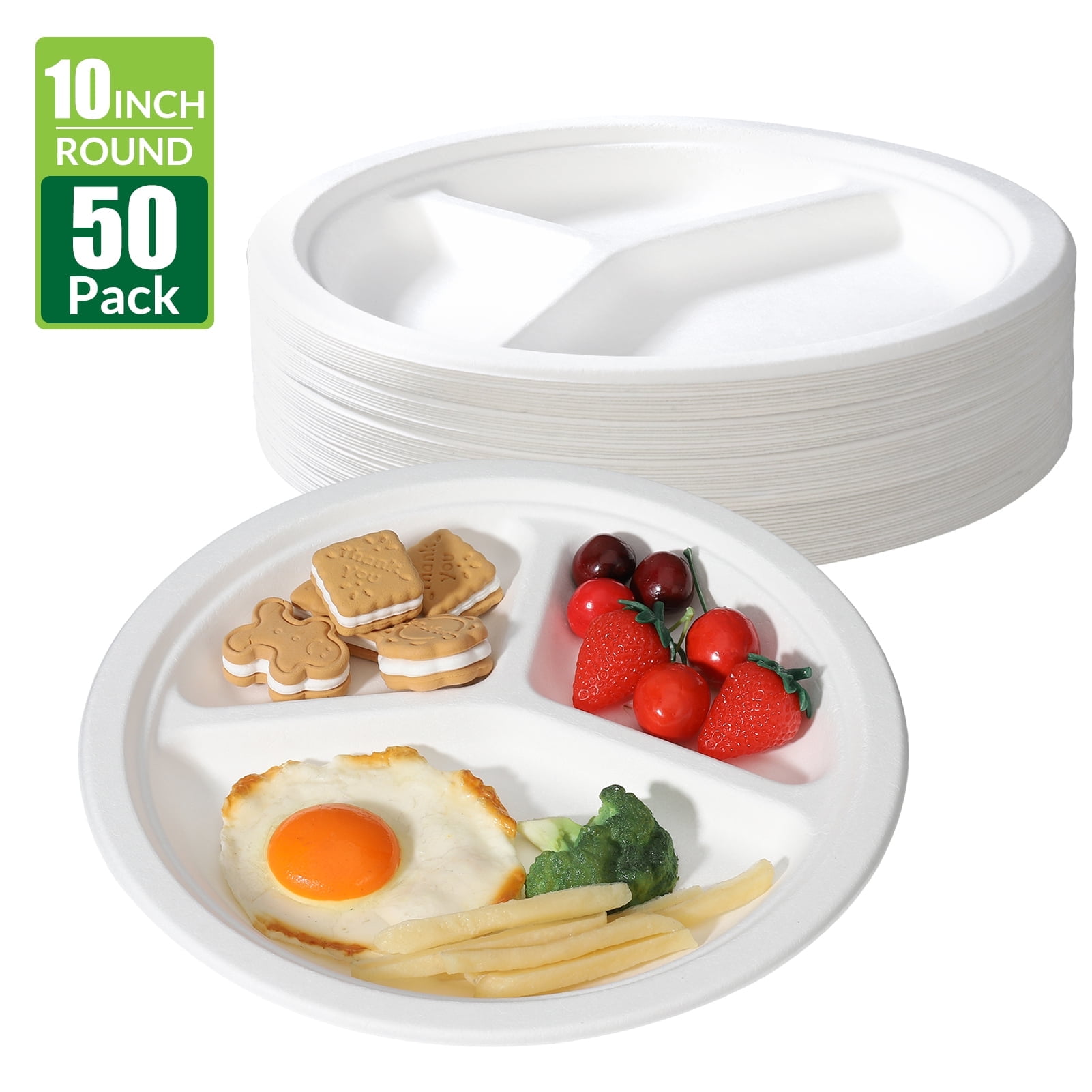 50 Pcs 3 Compartment Plates,Disposable Paper Plates Heavy Duty,Heavy ...