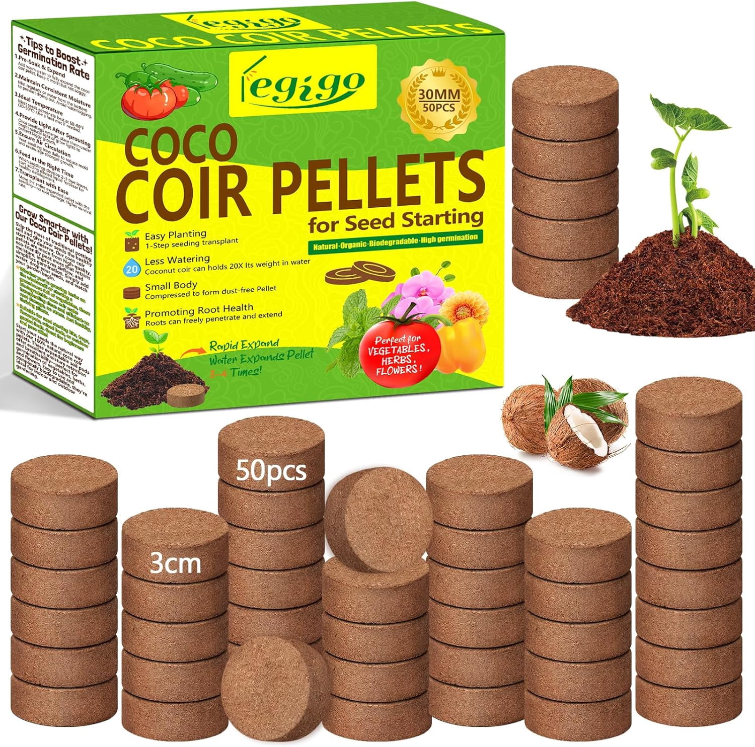 50 Pcs 30mm Coco Coir Pellets Seed Starter Soil Mix- Oric Coconut ...