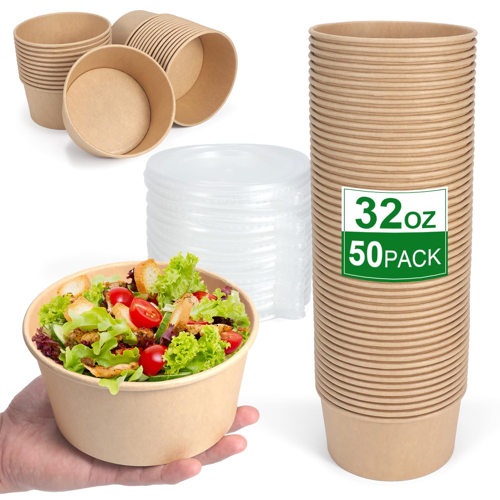 50 Pcs 32 Oz To Go Soup Containers with Lids, Disposable Paper Bowls ...