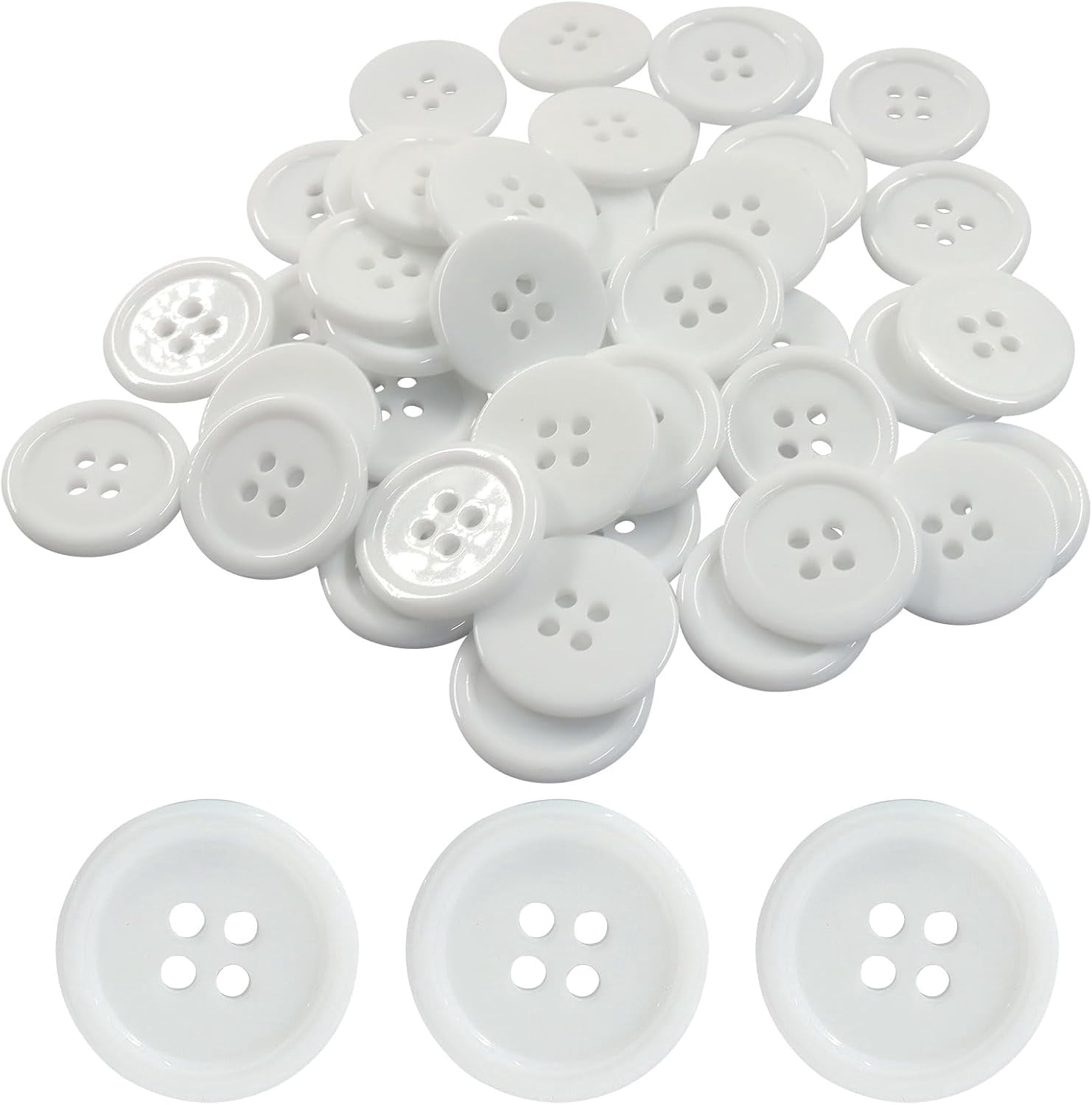 50 Pcs 4/5 Inch (20mm) White Resin Buttons, 4-Hole Flat Back Sewing ...