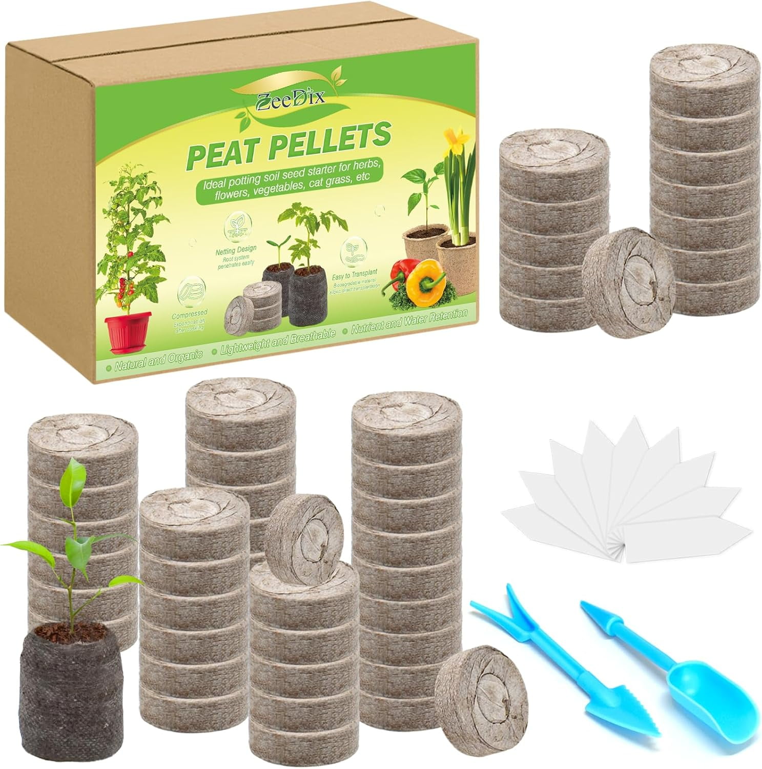50 Pcs 40mm Peat Pellets Seed Starter Soil Pods Plugs for Vegetable ...