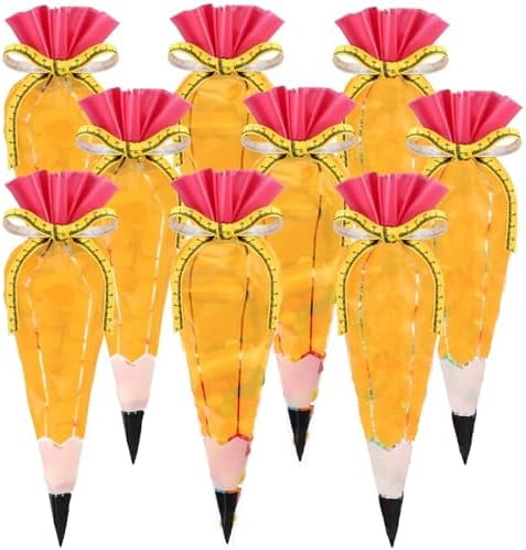50 Pcs 5.12" x 9.84" Back to School Pencil Gift Bags Cone Popcorn ...