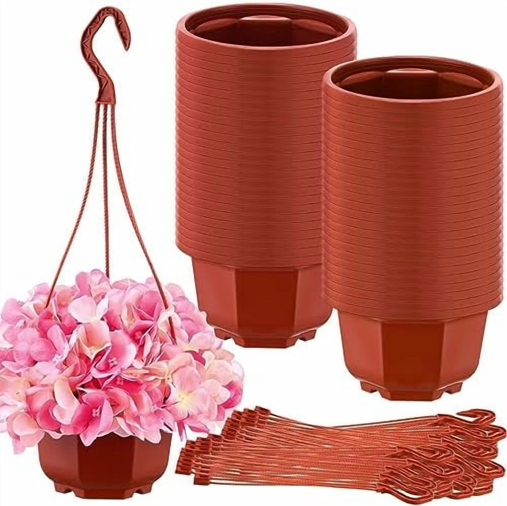 50 Pcs 5.9 inch Plastic Hanging Plant Pots with Hooks Flower Pots ...