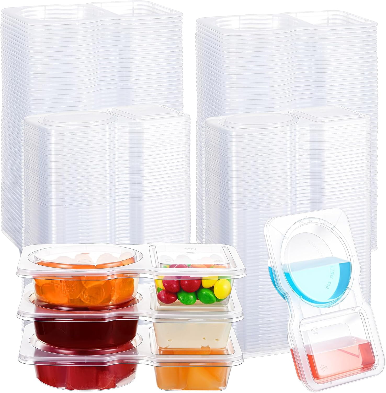 50 Pcs 5 oz Double Compartment Snack Containers with Lids Clear 2 ...