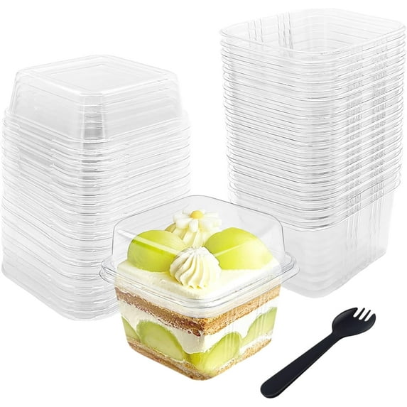 50 Pcs 8OZ Plastic Dessert Cups with Lids and Spoons,Square Parfait ...