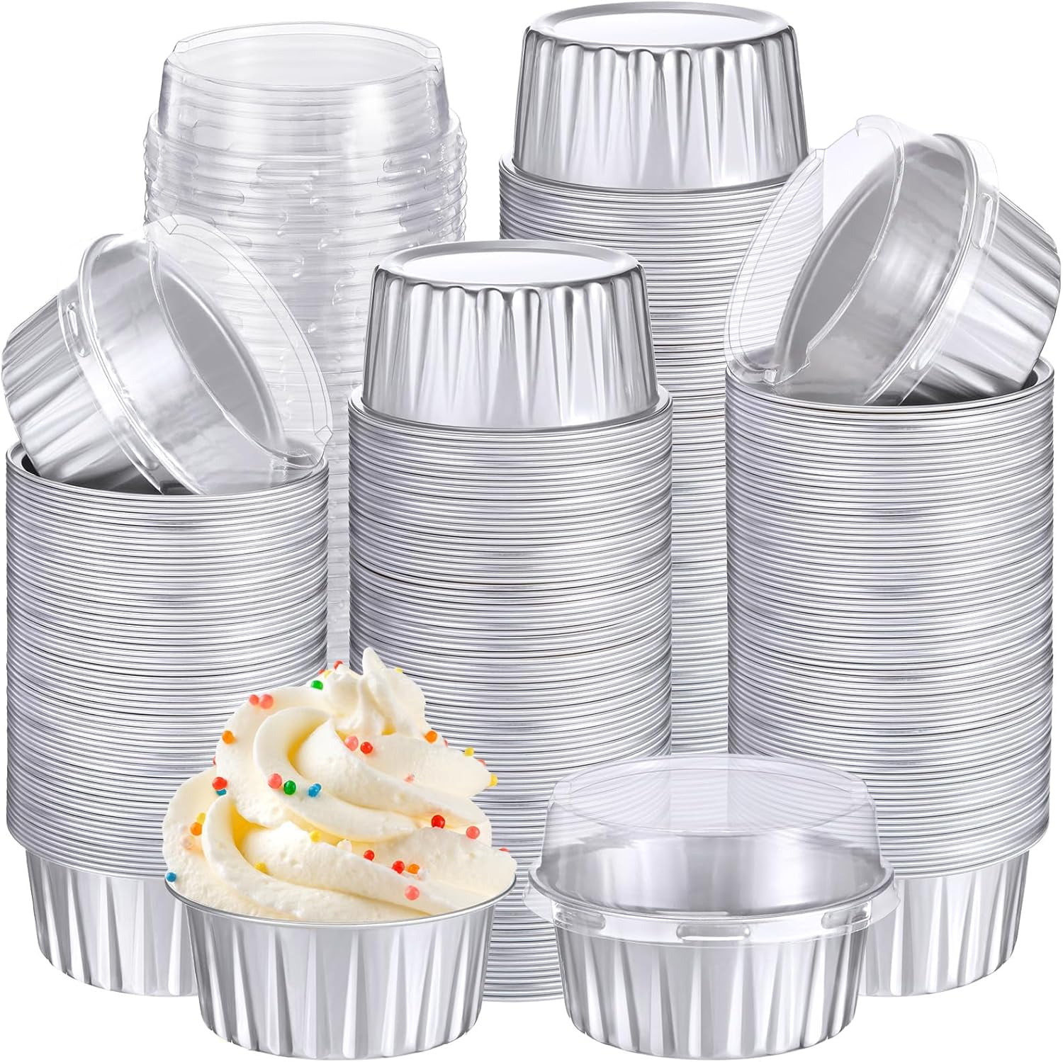 50 Pcs Aluminum Foil Baking Cups with Lids 5 oz Disposable Ramekins ...