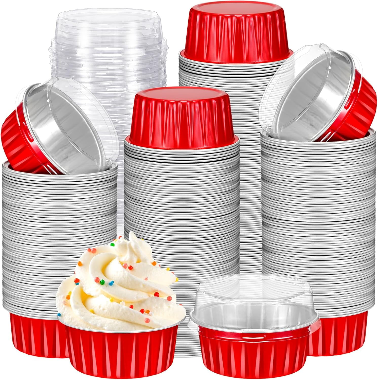 50 Pcs Aluminum Foil Baking Cups with Lids 5 oz Disposable Ramekins ...