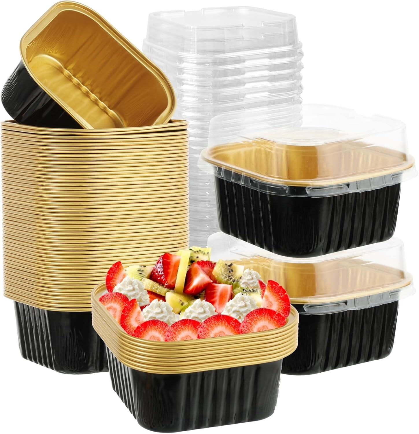 50 Pcs Aluminum Foil Mini Square Baking Cups with Lids,5oz Disposable ...