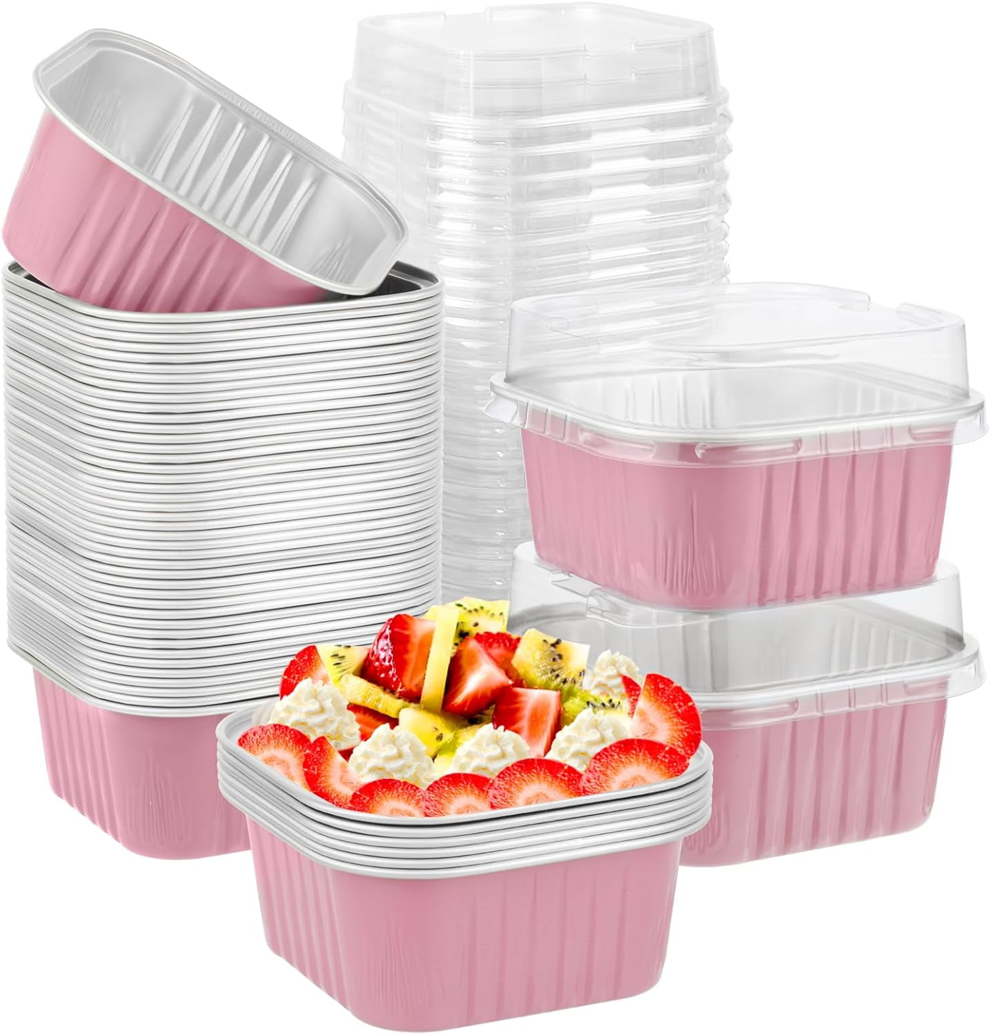 50 Pcs Aluminum Foil Mini Square Baking Cups with Lids,5oz Disposable ...