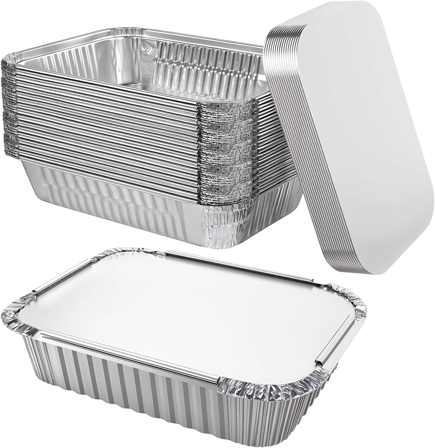 50 Pcs Aluminum Pans with Lids, 8.6"x6.3" Food Containers Disposable ...