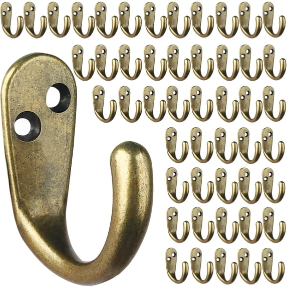 50 Pcs Antique Brass Single Prong Wall Mounted Coat Hooks for Hanging ...