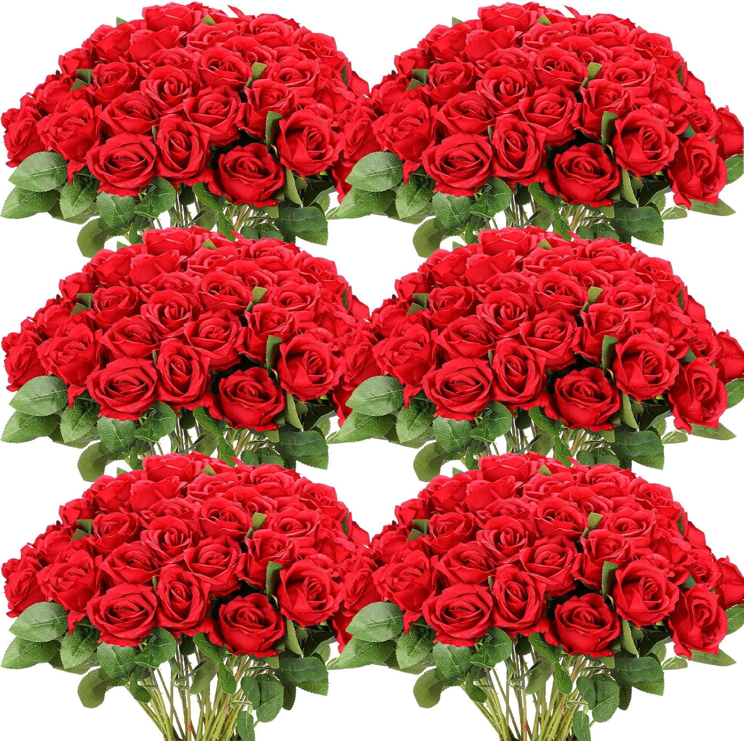 50 Pcs Artificial Rose Flower Realistic Silk Roses with Stem Bouquet of ...