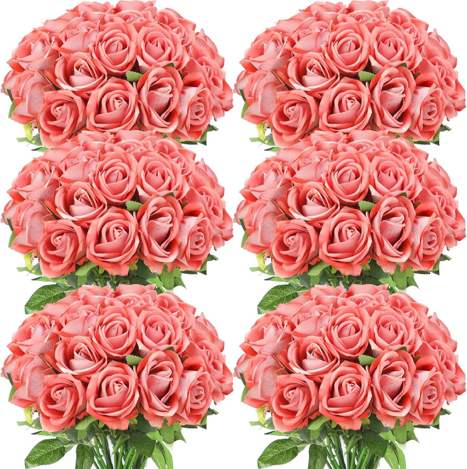 50 Pcs Artificial Rose Flower Realistic Silk Roses with Stem Bouquet of ...