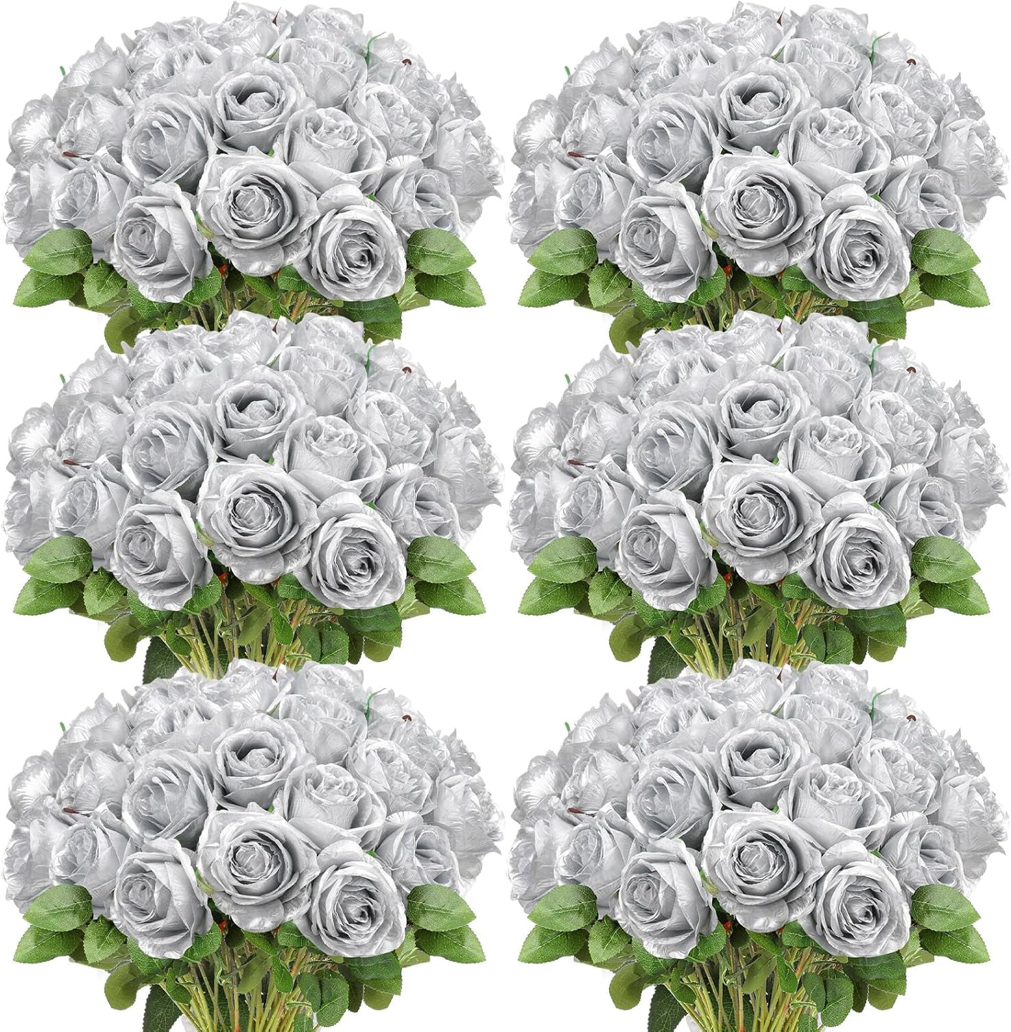 50 Pcs Artificial Rose Flower Realistic Silk Roses with Stem Bouquet of ...