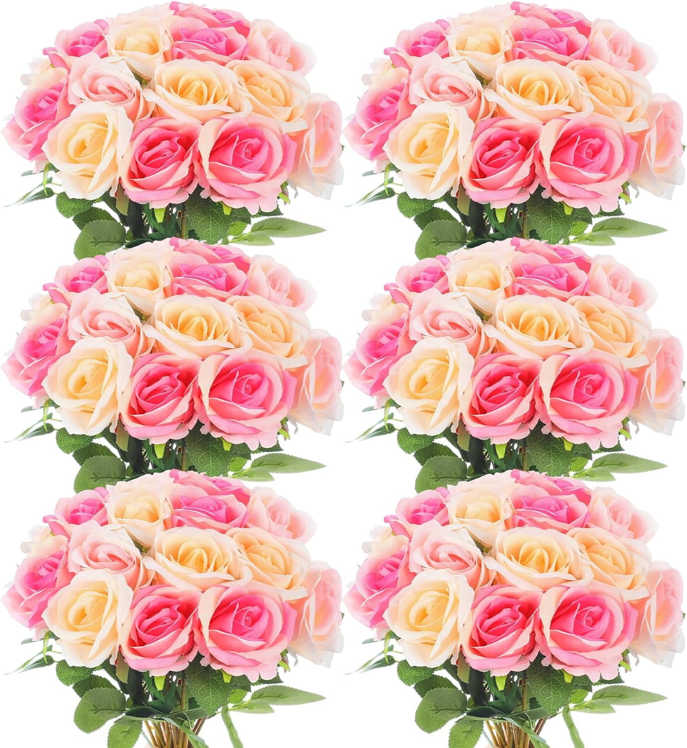 50 Pcs Artificial Rose Flower Realistic Silk Roses with Stem Bouquet of ...