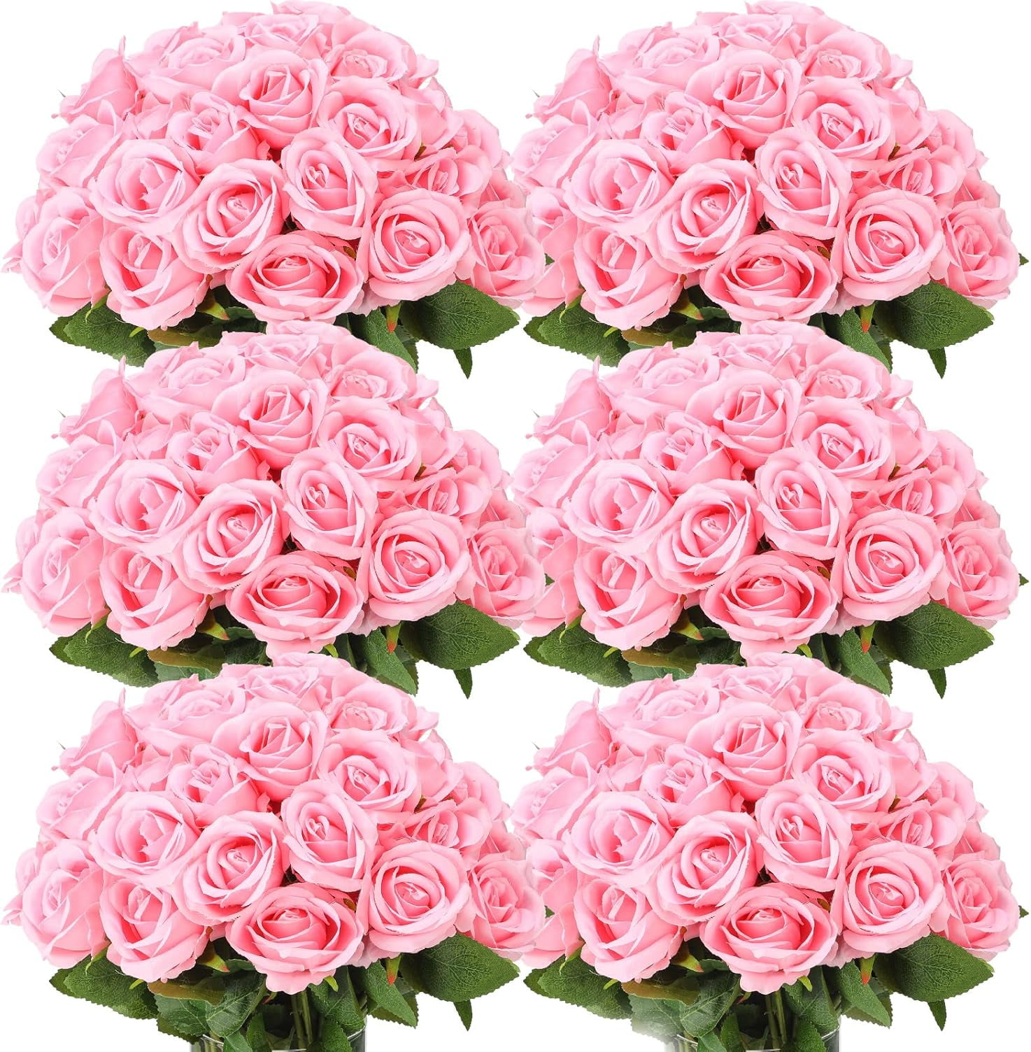 50 Pcs Artificial Rose Flower Realistic Silk Roses with Stem Bouquet of ...