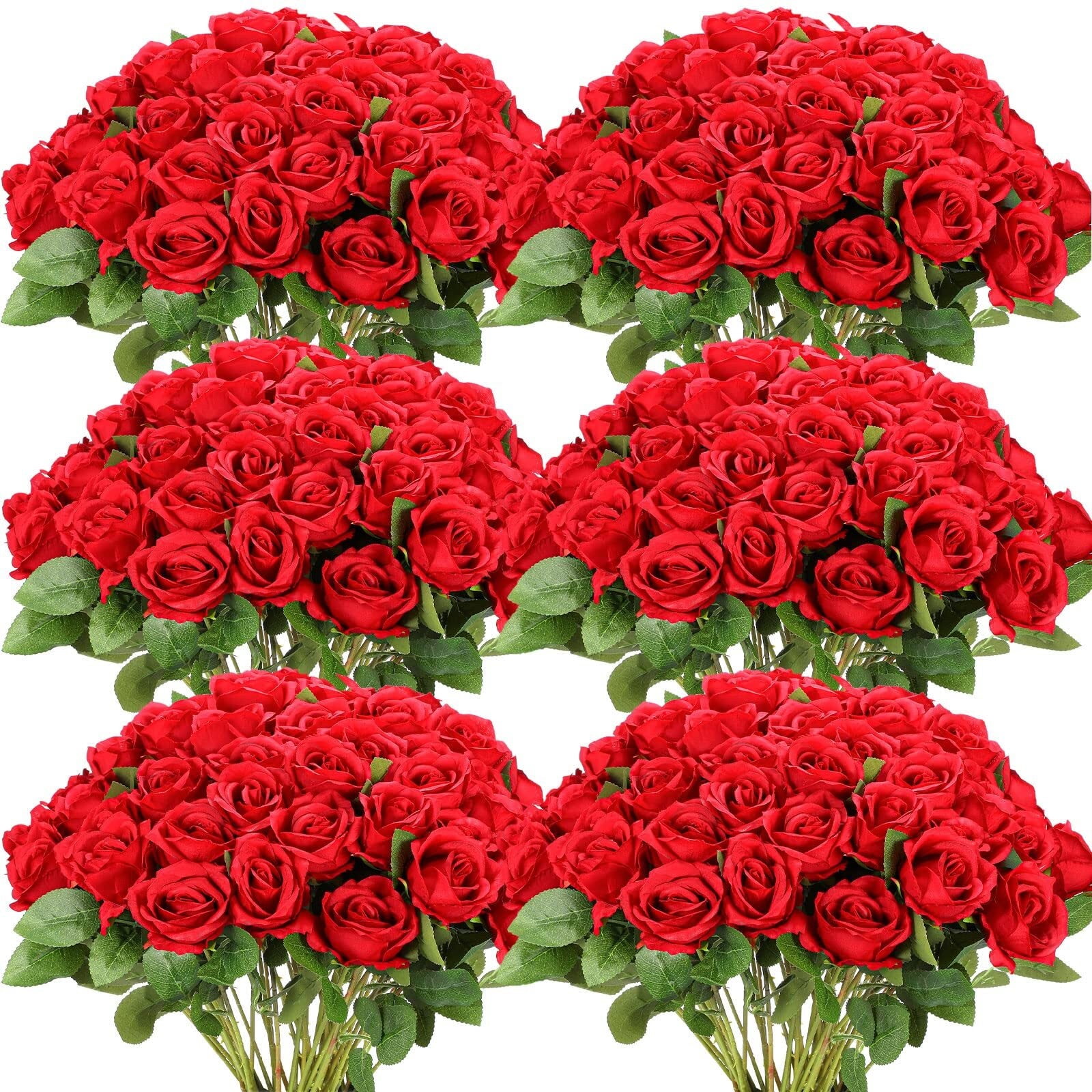 50 Pcs Artificial Rose Flower Realistic Silk Roses with Stem Bouquet of ...