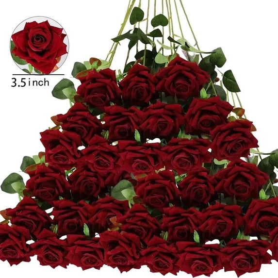50 Pcs Artificial Rose Flower Silk Roses Bouquet Real Looking Fake ...
