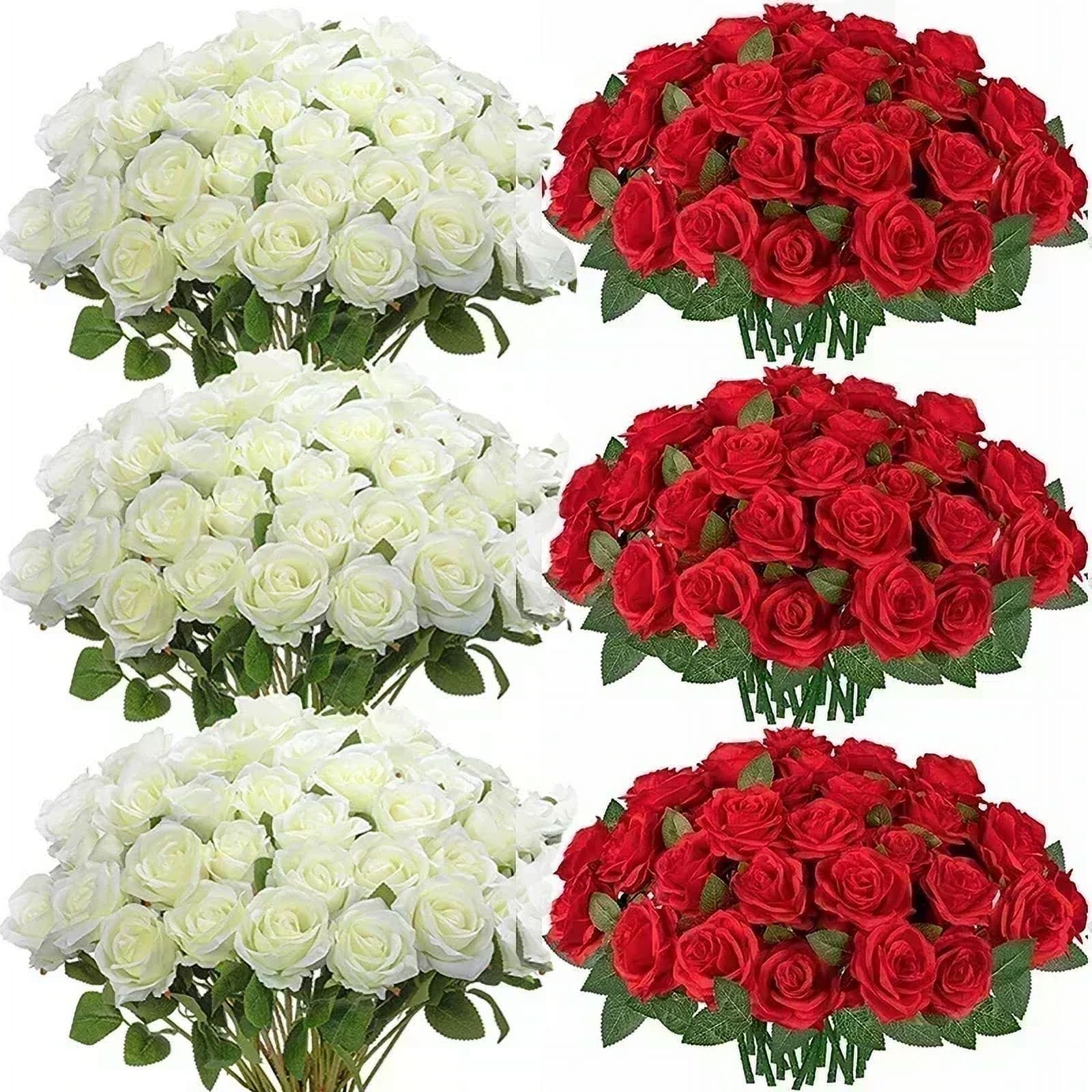 50 Pcs Artificial Rose Flower Silk Roses Bouquet Real Looking Fake ...