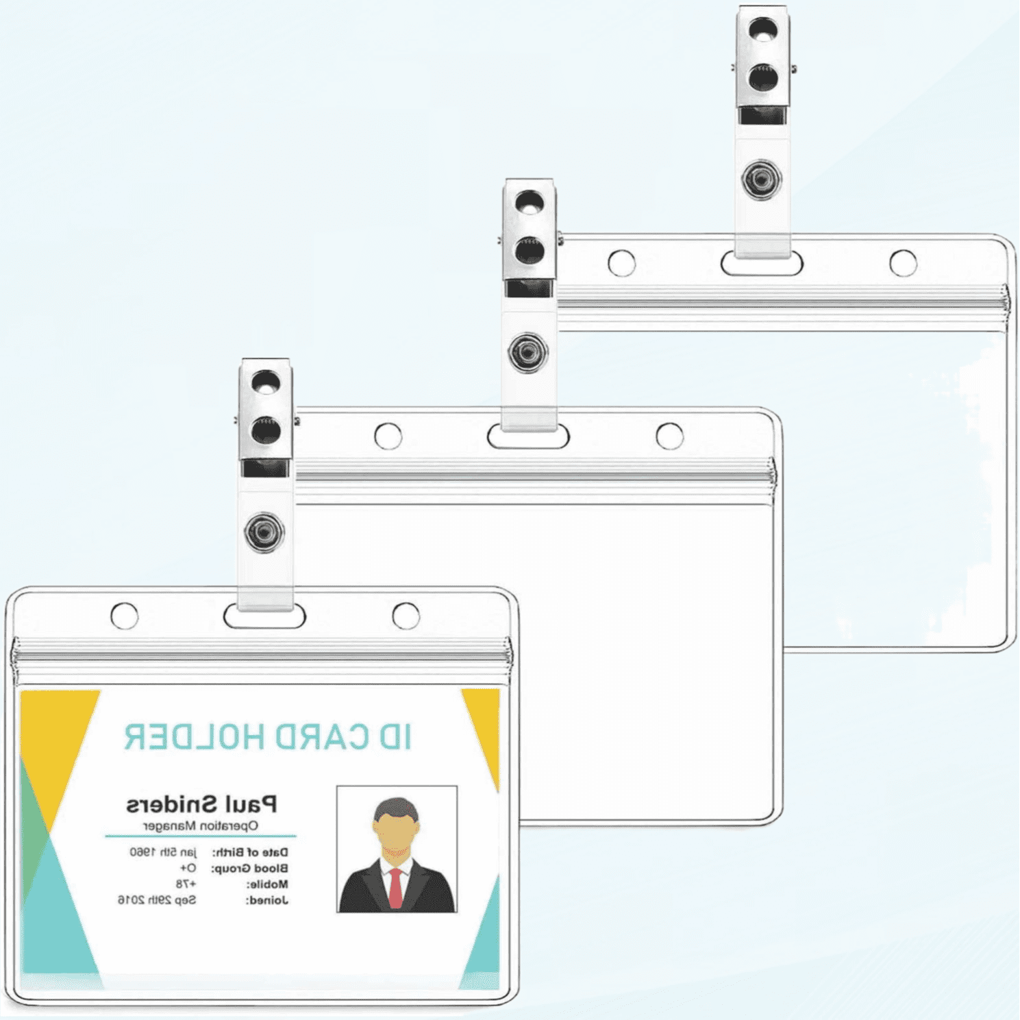 50 Pcs Badge Holders and Metal Clips Clear Plastic Horizontal Name Tag ...