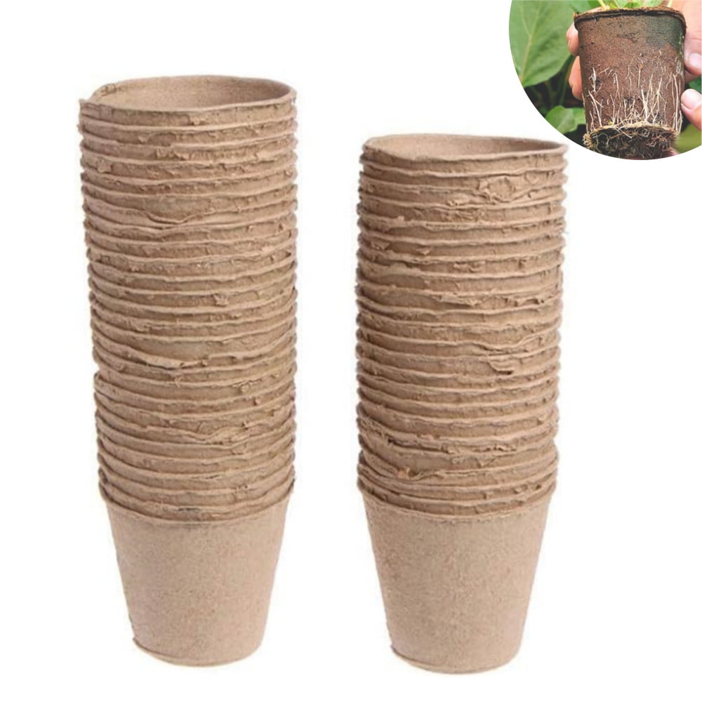 50 Pcs Biodegradable Paper Pulp Nursery Pots,Peat Pots Seedlings Plant ...