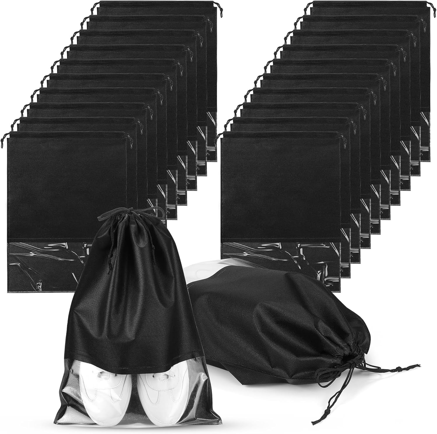 50 Pcs Black Shoe Bags for Travel Large Non Woven Drawstring Shoes ...