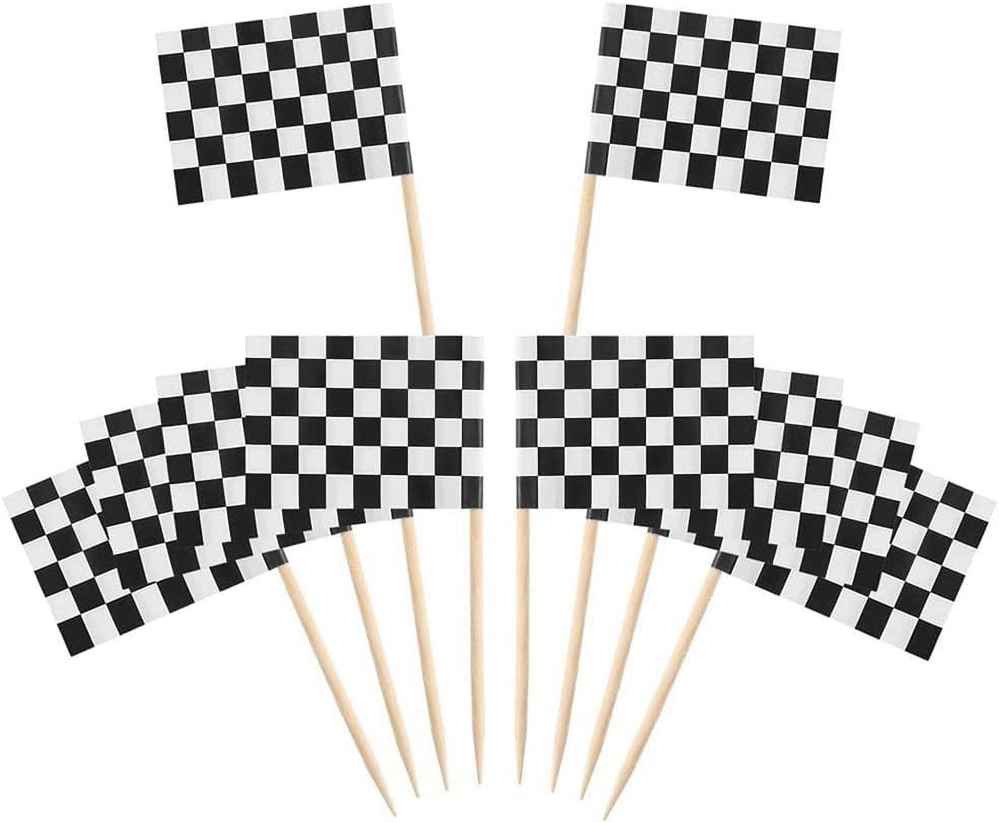 50 Pcs Black and White Chequered Flag Cupcake Picks, Checkered Racing ...