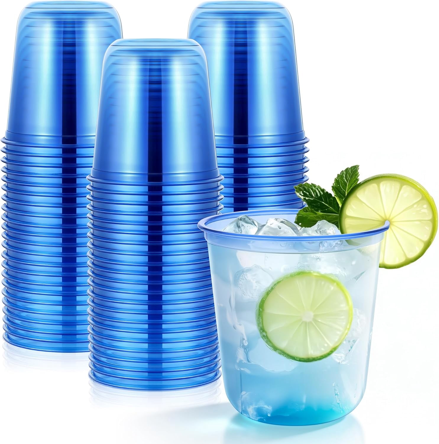 50 Pcs Blue Plastic Cups, 12oz Disposable Stemless Wine Glasses for ...