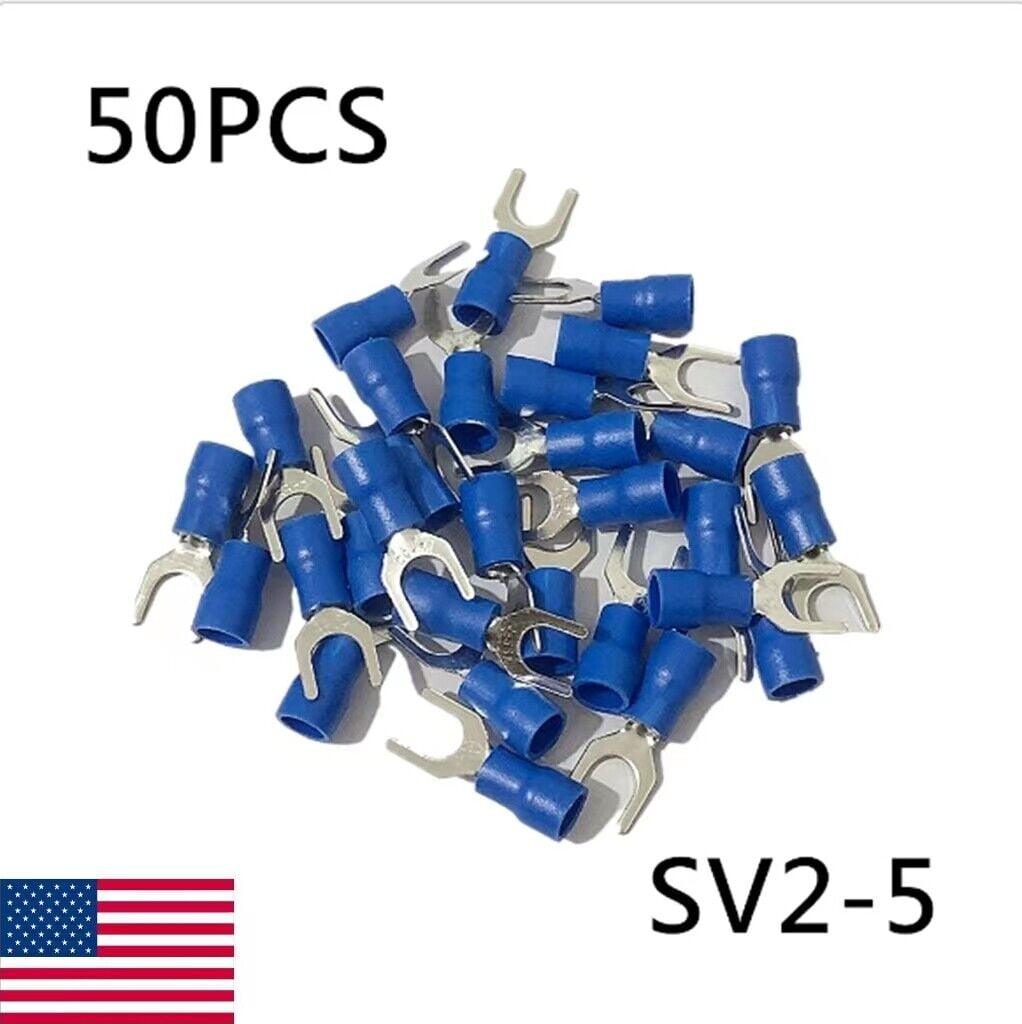 50 Pcs Blue SV2-5 Pre Insulated Fork Type Terminals Connectors 16-14AWG ...