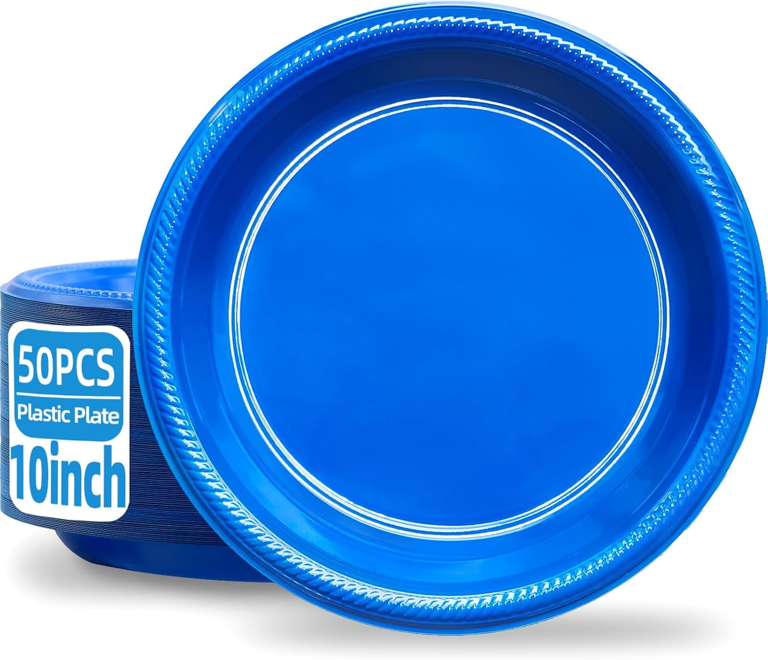 50 Pcs Blue plates 10 Inch Plastic Plates Disposable - Blue Plastic ...