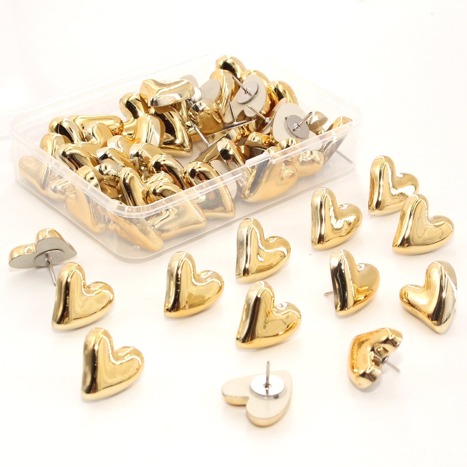 50 Pcs Boxed Gold Heart Push Pins, Decorative Cute Wall Thumb Tacks for ...