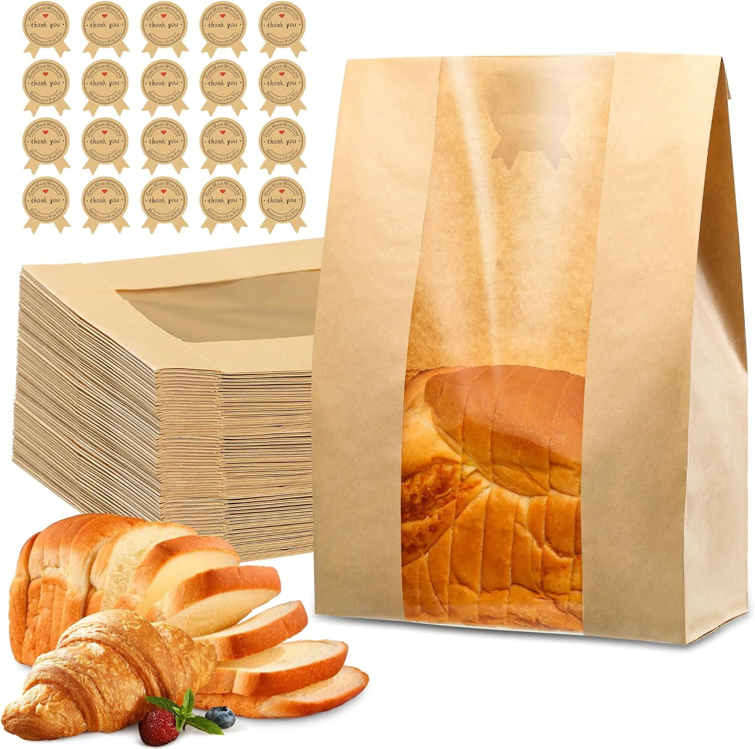 50 Pcs Bread Bags for Homemade Bread, Sourdough Paper With Window, 50% ...