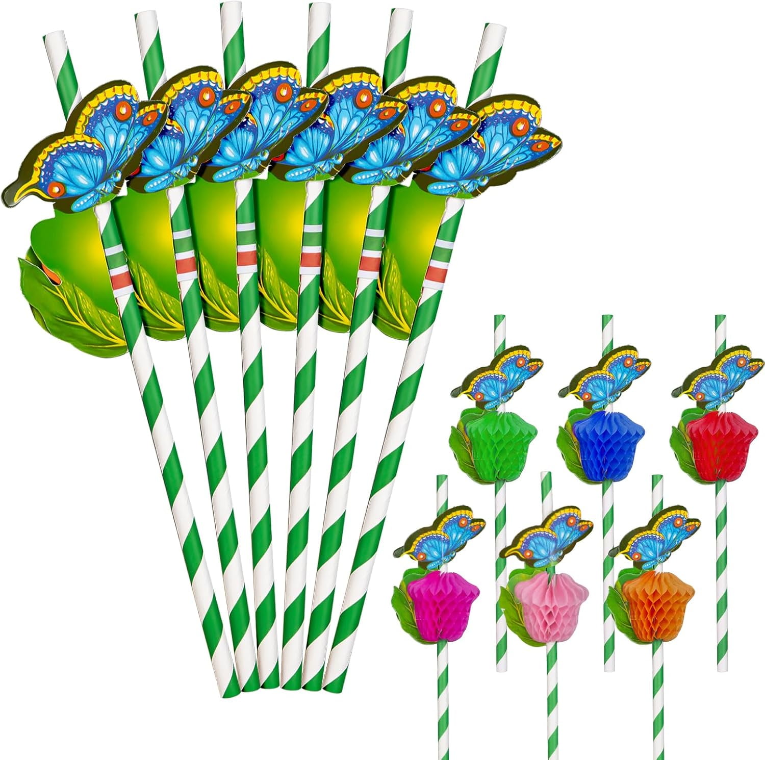 50 Pcs Butterfly Pattern Paper Straws, 7.76 inch Length, Party Supplies for Birthday, Wedding ...