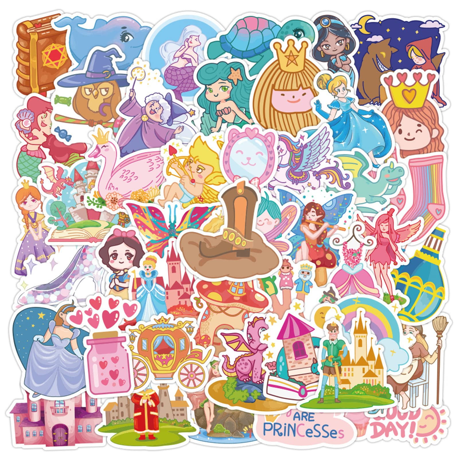 50 Pcs Cartoon Princess Castle Sticker Girl Water Bottles Stickers ...
