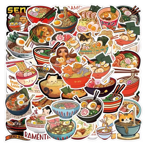 50 Pcs Cartoon Ramen Noodle Stickers Food Decals Laptop Hydro Yeti Free ...