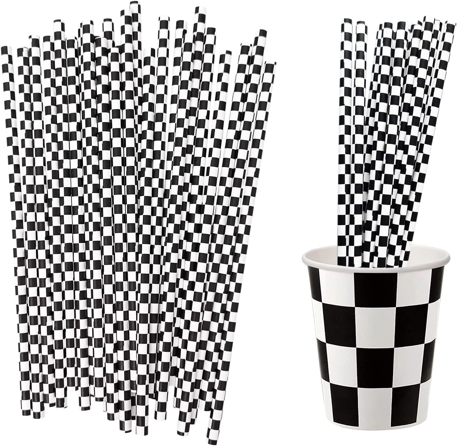 50 Pcs Checkered Flag Paper Straws Racing Car Straws Black and White ...